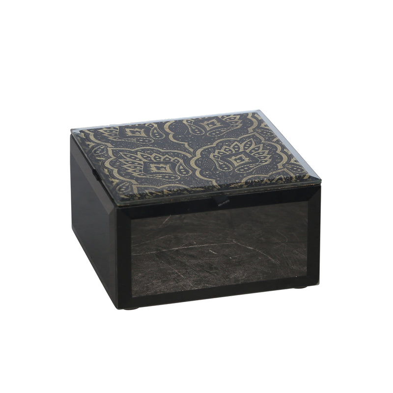 Wood / Glass 5X5" Leaf Designjewelry Box, Black | ReeceFurniture.com