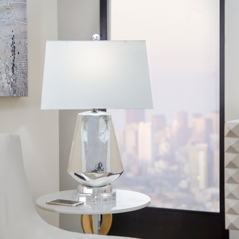 Glass Diamond Shape Table Lamp26", Silver | ReeceFurniture.com